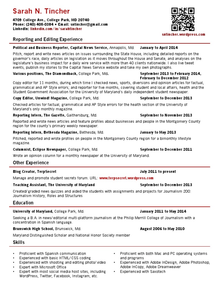 Sarah N. Tincher: Reporting and Editing Experience | Download Free PDF ...