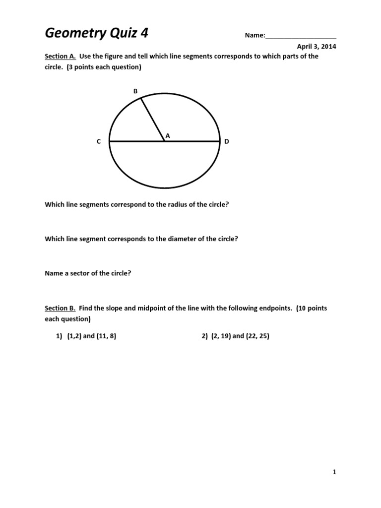 Geometry Quiz: Circles & Lines | PDF | Circle | Area
