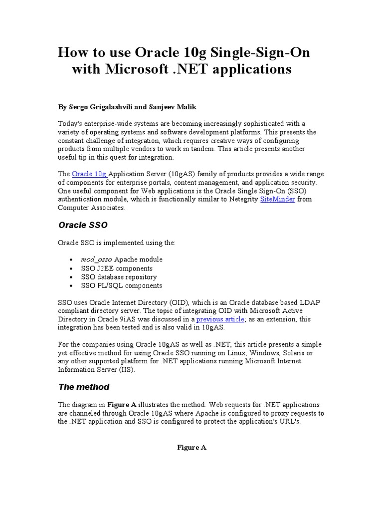 How To Use Oracle 10g Single-Sign-On: by Sergo Grigalashvili and ...