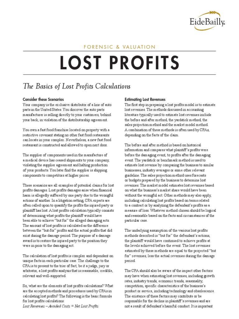 The Basics of Lost Profits Calculations | PDF | Discounted Cash Flow ...