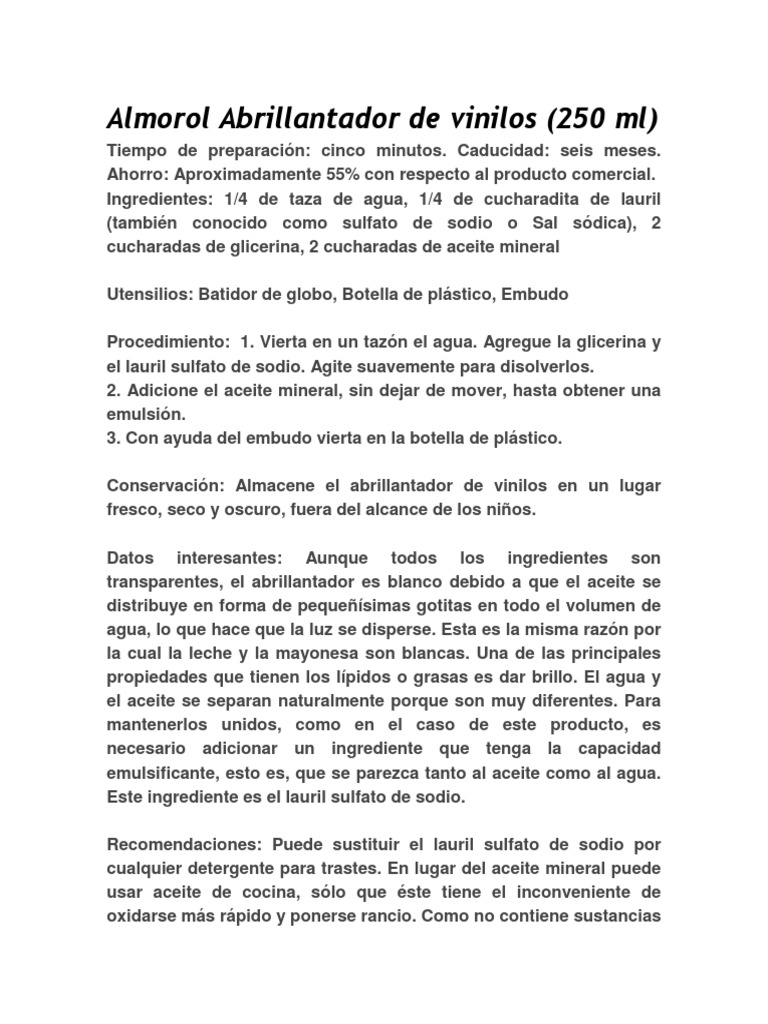 Almorol Abrillantador de Vinilos | PDF | Petróleo | Detergente