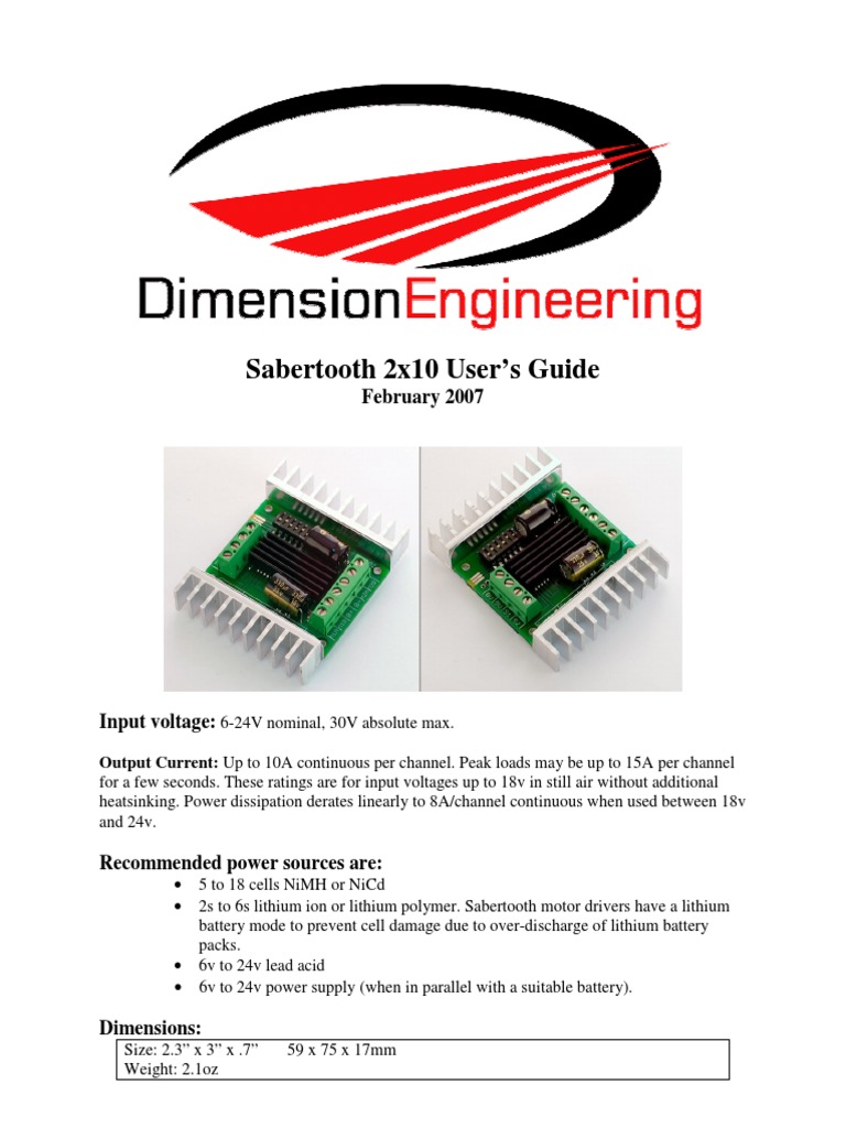 Sabertooth 2x10 User's Guide: February 2007 | PDF | Battery ...