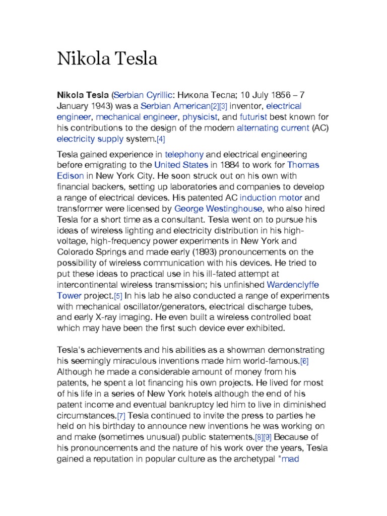 Nikola Tesla | PDF | Nikola Tesla | Electromagnetism