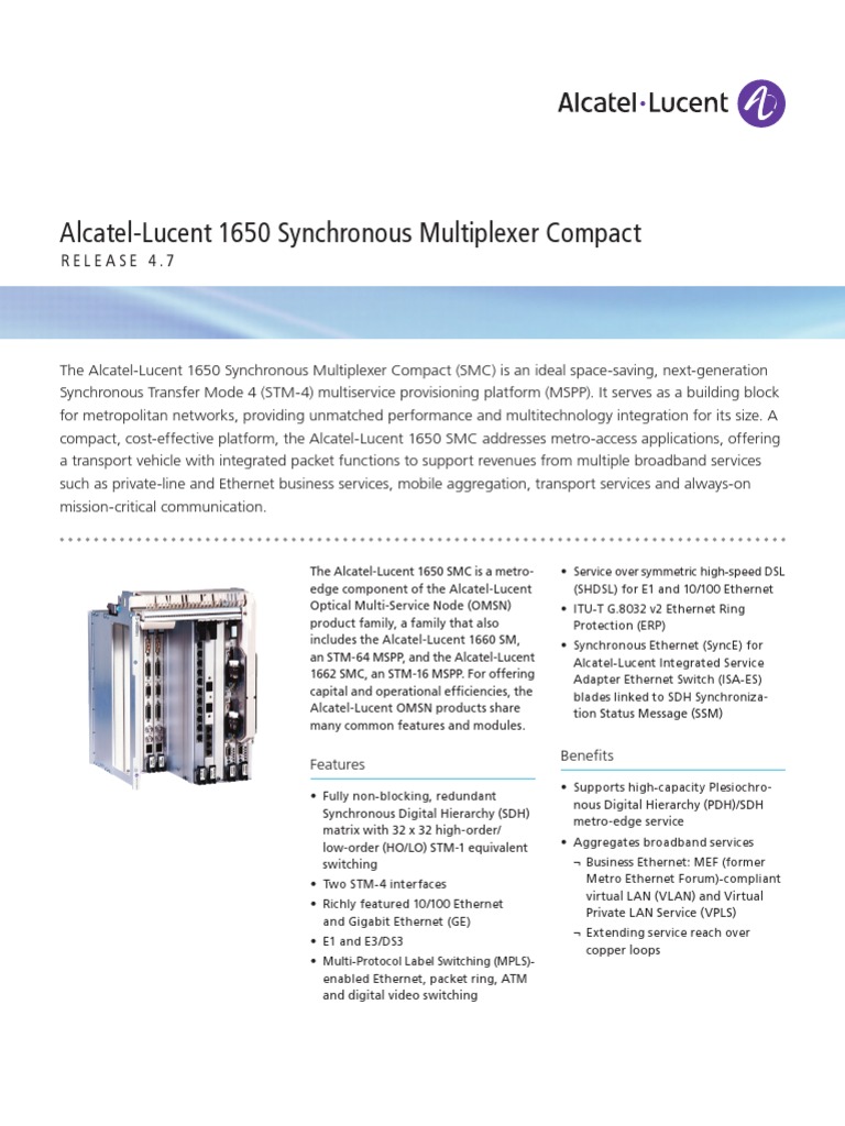 Alcatel-Lucent 1650 Synchronous Multiplexer Compact: Release 4.7 | PDF