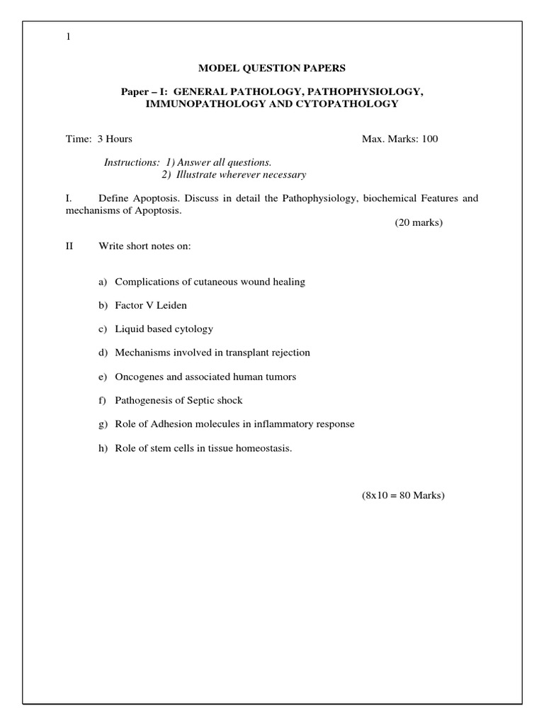 Model Question Papers Paper - I: General Pathology, Pathophysiology ...
