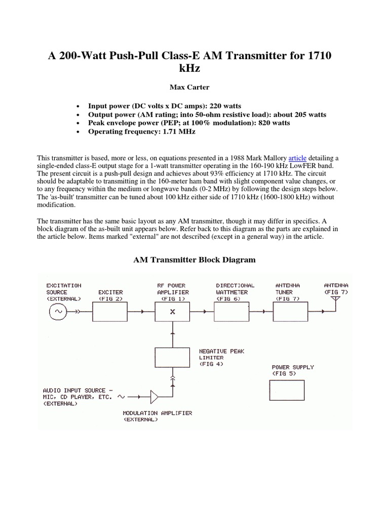 A 200-Watt Push-Pull Class-E AM Transmitter For 1710 KHZ | PDF ...