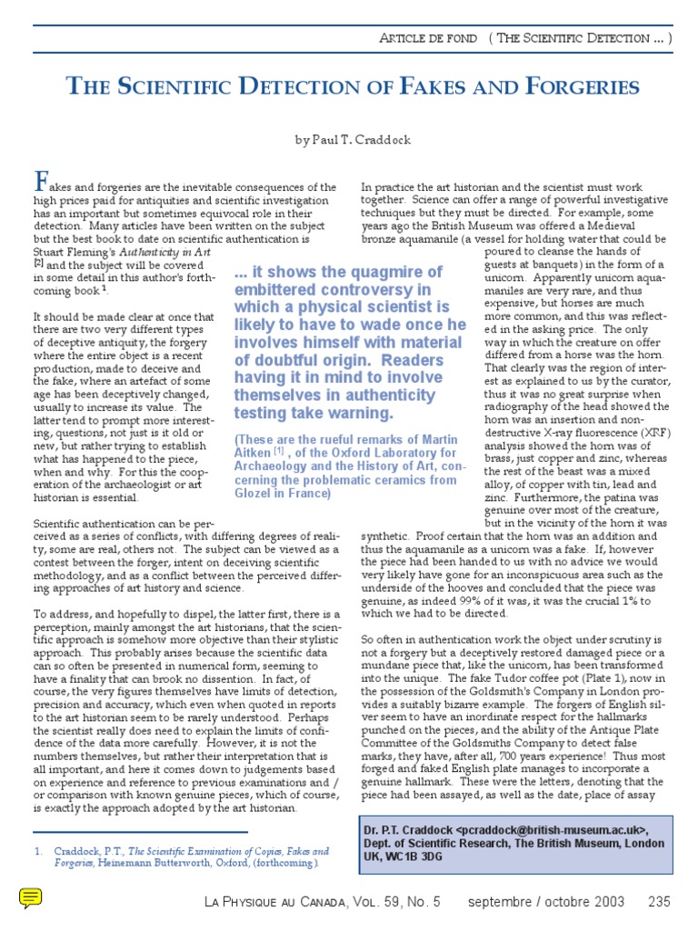 Detecting Art Fakes Scientifically | PDF | Brass | Radiocarbon Dating