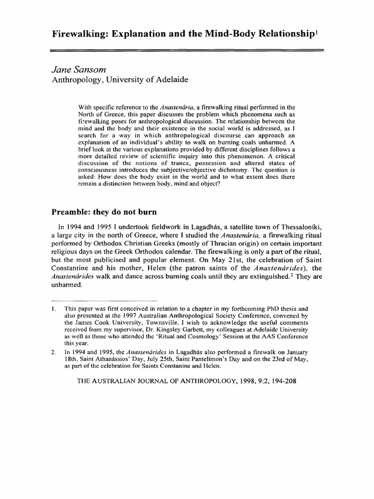Jane Sansom: Firewalking: Explanation and The Mind-Body Relationship ...