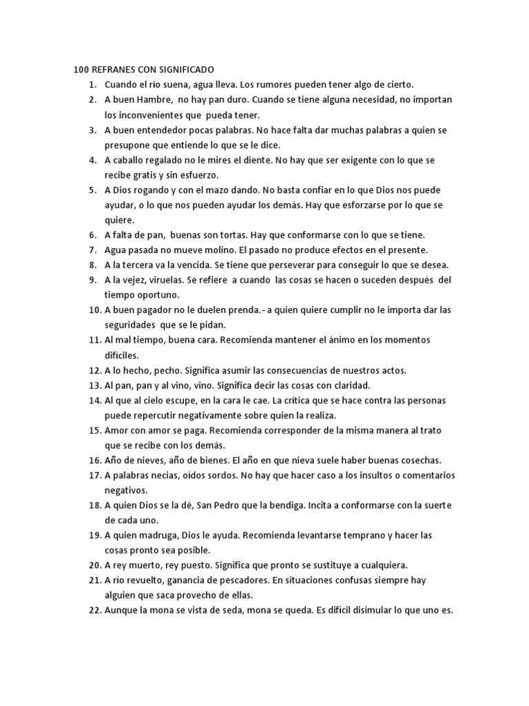 100 Refranes Con Significado | PDF | Vino | Amor