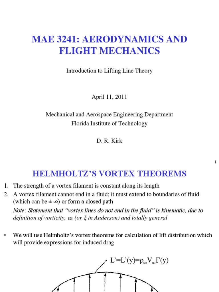 Mae 3241: Aerodynamics and Flight Mechanics: Introduction To Lifting ...