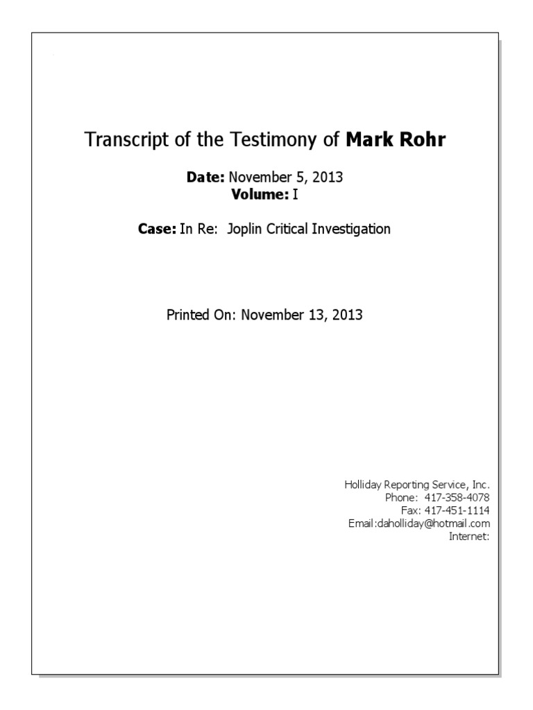 Rohr, Mark - Investigation Testimony | PDF | Federal Bureau Of ...