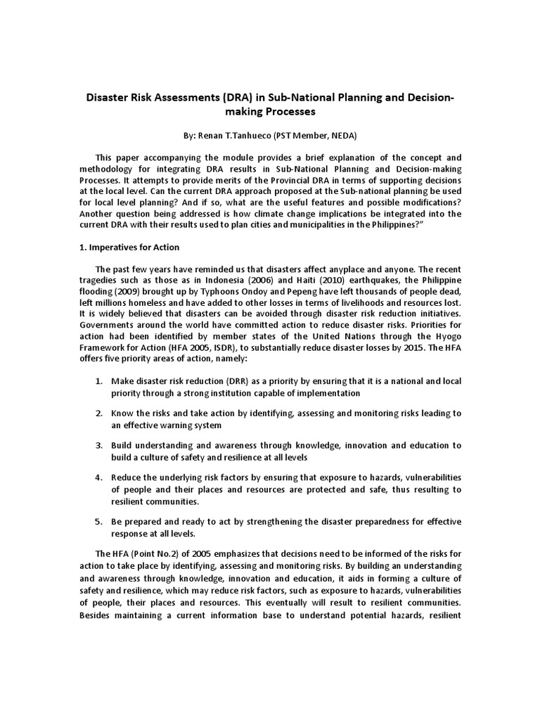 Disaster Risk Assessment in Planning (Concept Paper) | PDF | Flood ...