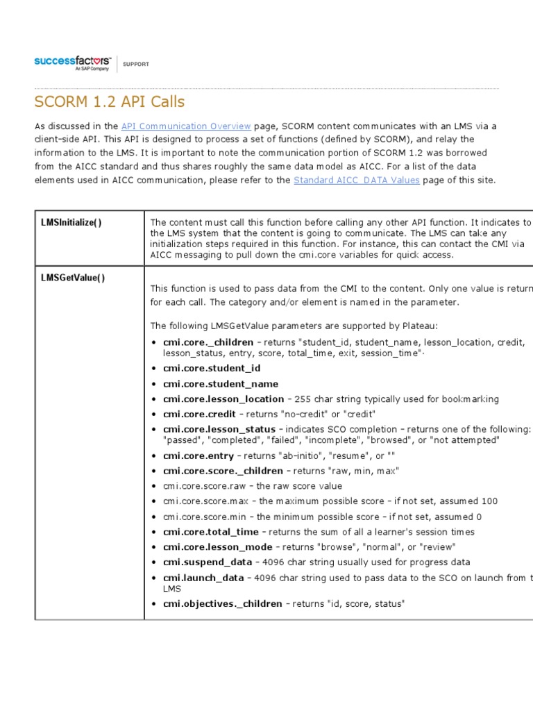 Scorm 1.2 API Calls | PDF | Subroutine | Application Programming Interface
