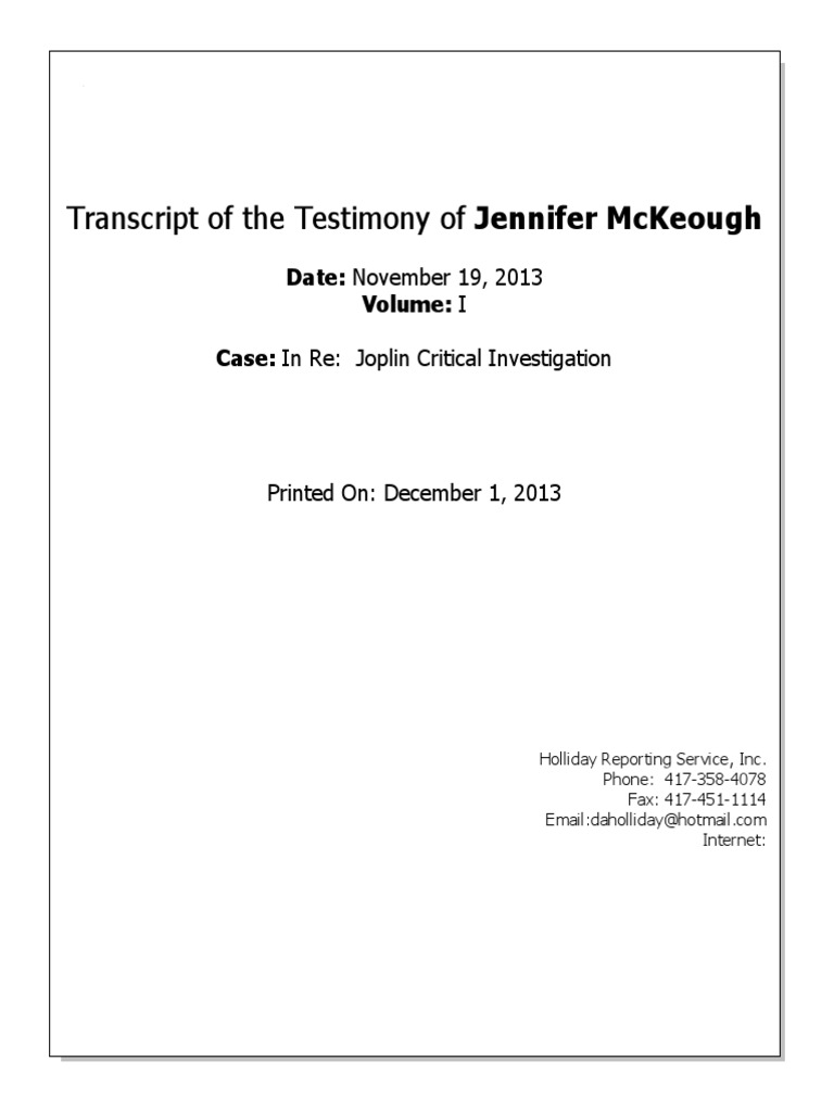 McKeough, Jennifer - Testimony Transcript 11-19-13 | PDF | Government