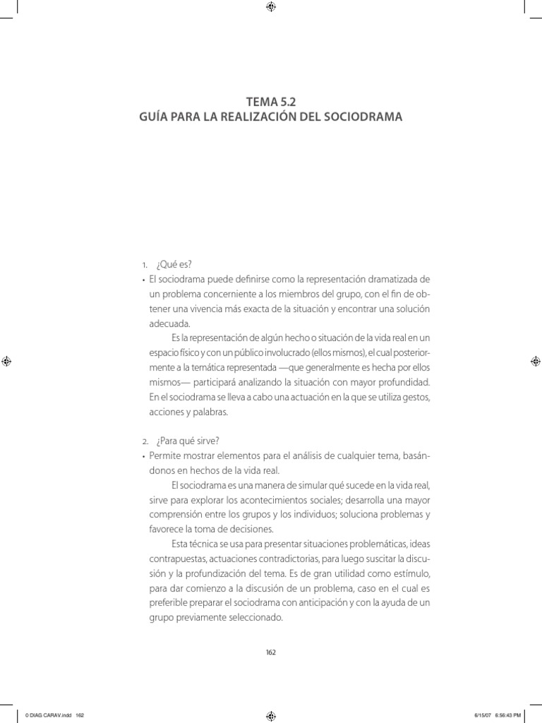 Tecnicas para El Desarrollo Del Sociodrama PDF | PDF | Toma de ...