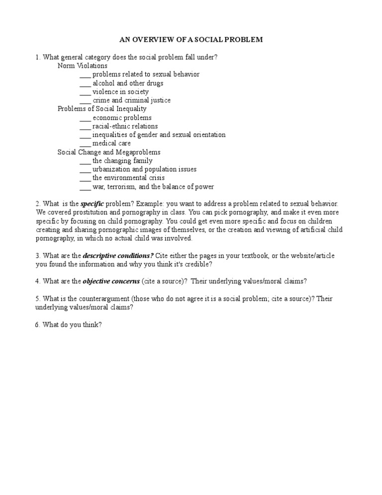 Social Problem Worksheet