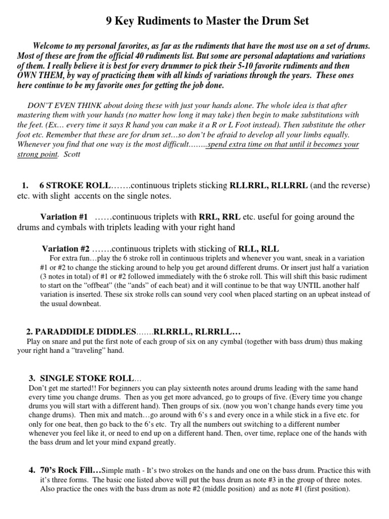 9 Key Rudiments For Mastering The Drum Set | PDF | Drum Kit | Drumming