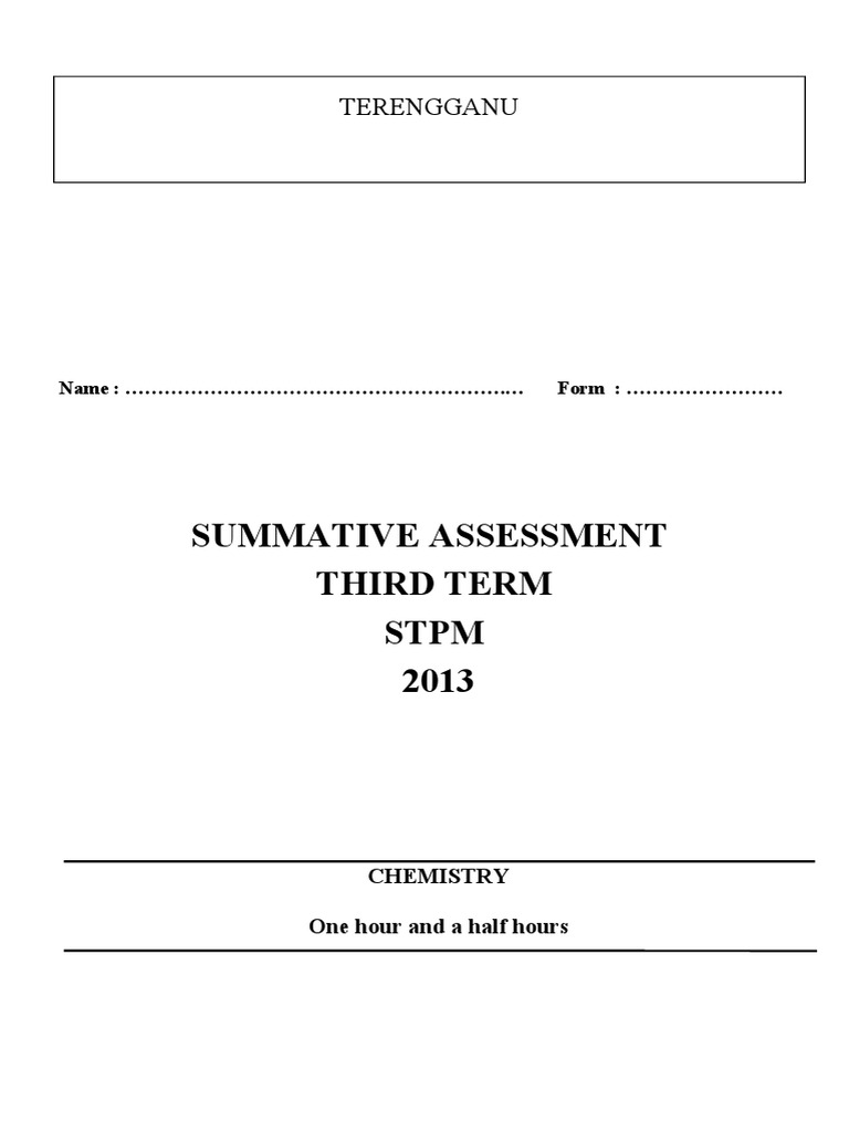 STPM 2013 Chemistry Assessment Questions | PDF | Chlorine | Atoms