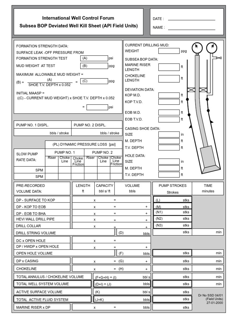 Subsea BOP Stack Operations API - Deviated Well Kill Sheet | PDF | Casing (Borehole) | Civil ...