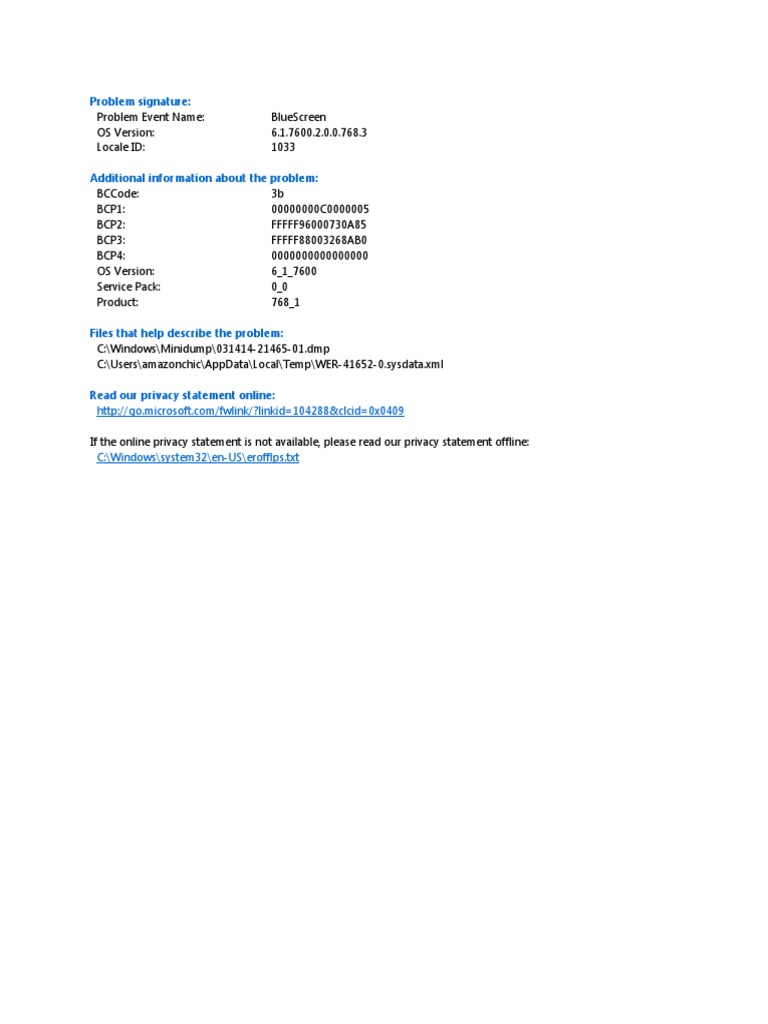 Blue Screen Problem Signature | PDF | Computers