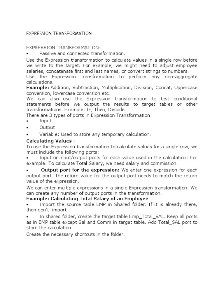 Expression Transformation: Example: Addition, Subtraction ...