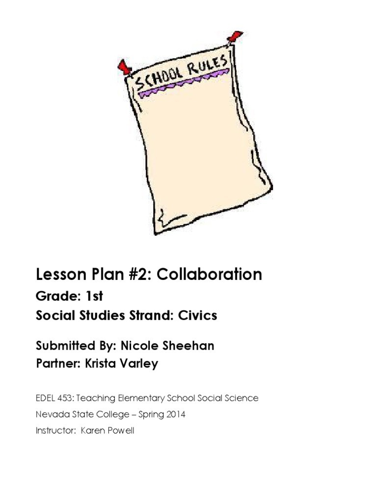 Lesson Plan #2: Collaboration: Grade: 1st Social Studies Strand: Civics ...