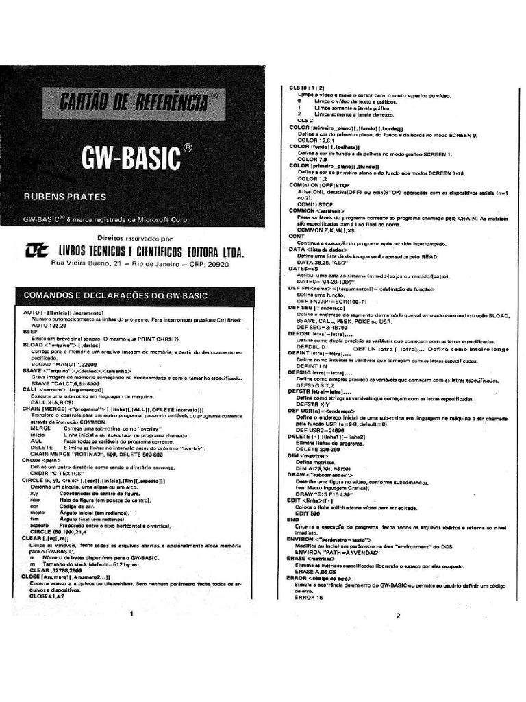 GW-BASIC - Cartão de Referência | PDF