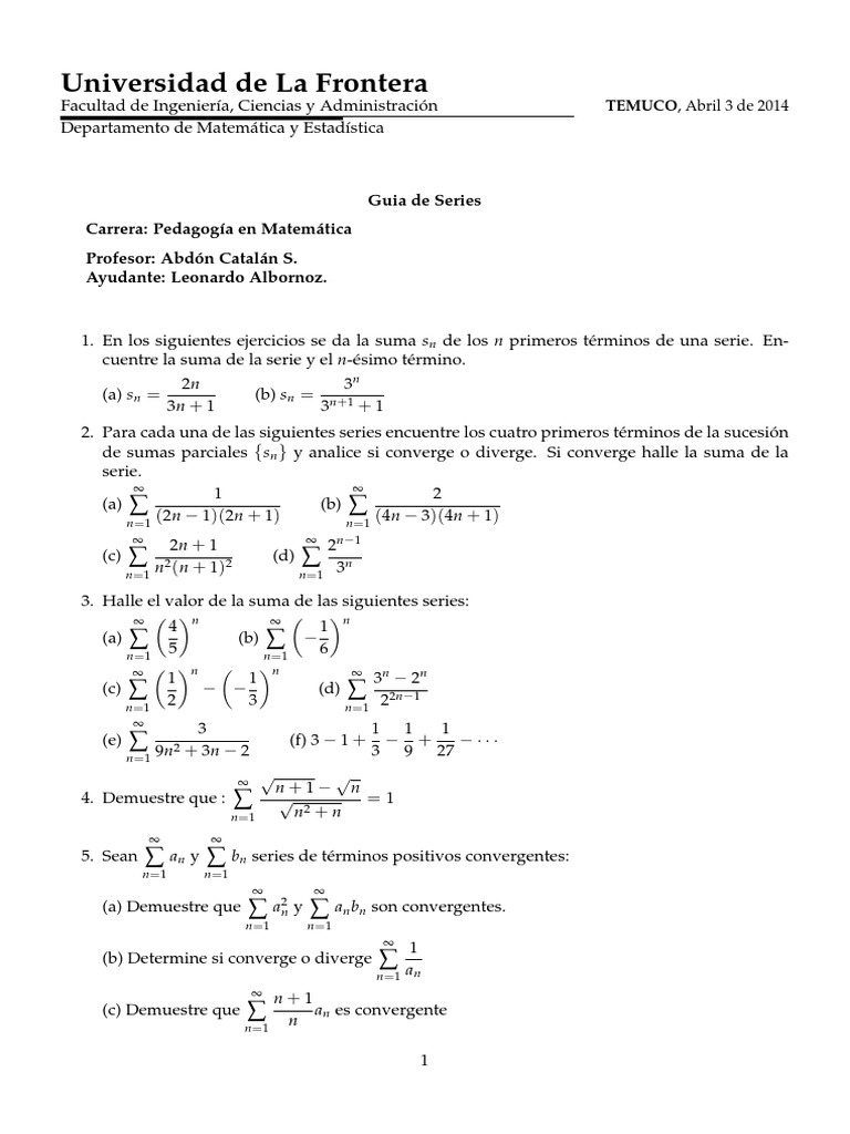 Guía de Series para Pedagogía en Matemática | PDF | Cálculo | Conceptos ...
