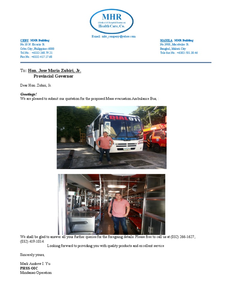 Quotation for Mass Evacuation Ambulance Bus | PDF | Career & Growth ...