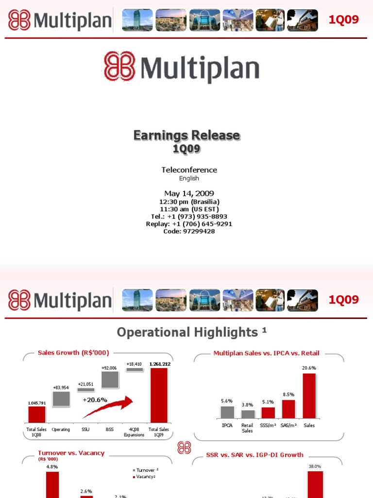 Multiplan Presentation 1Q09 Eng | PDF | Revenue | Earnings Before Interest