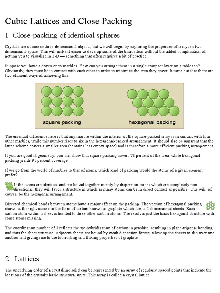 Cubic Lattices and Close Packing | PDF | Crystal Structure | Tetrahedron