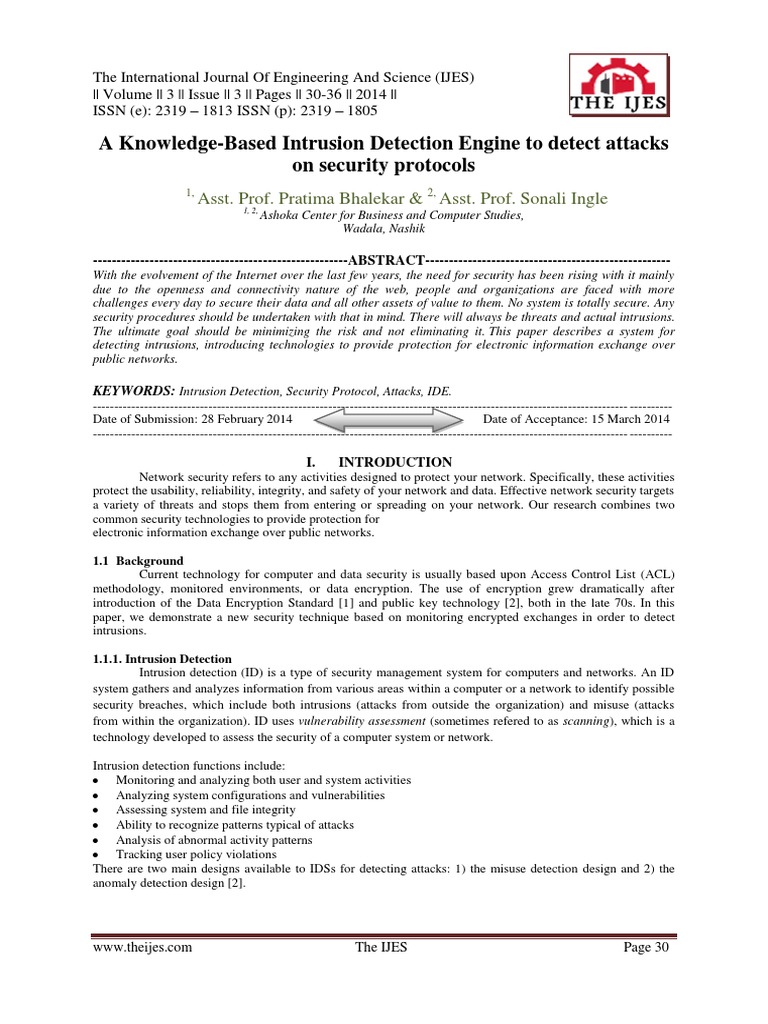 A Knowledge-Based Intrusion Detection Engine To Detect Attacks On Security Protocols | PDF ...