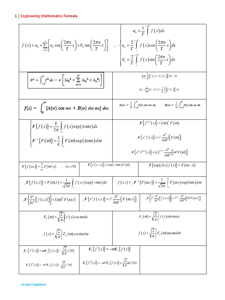 Engineering Mathematics Formula | PDF