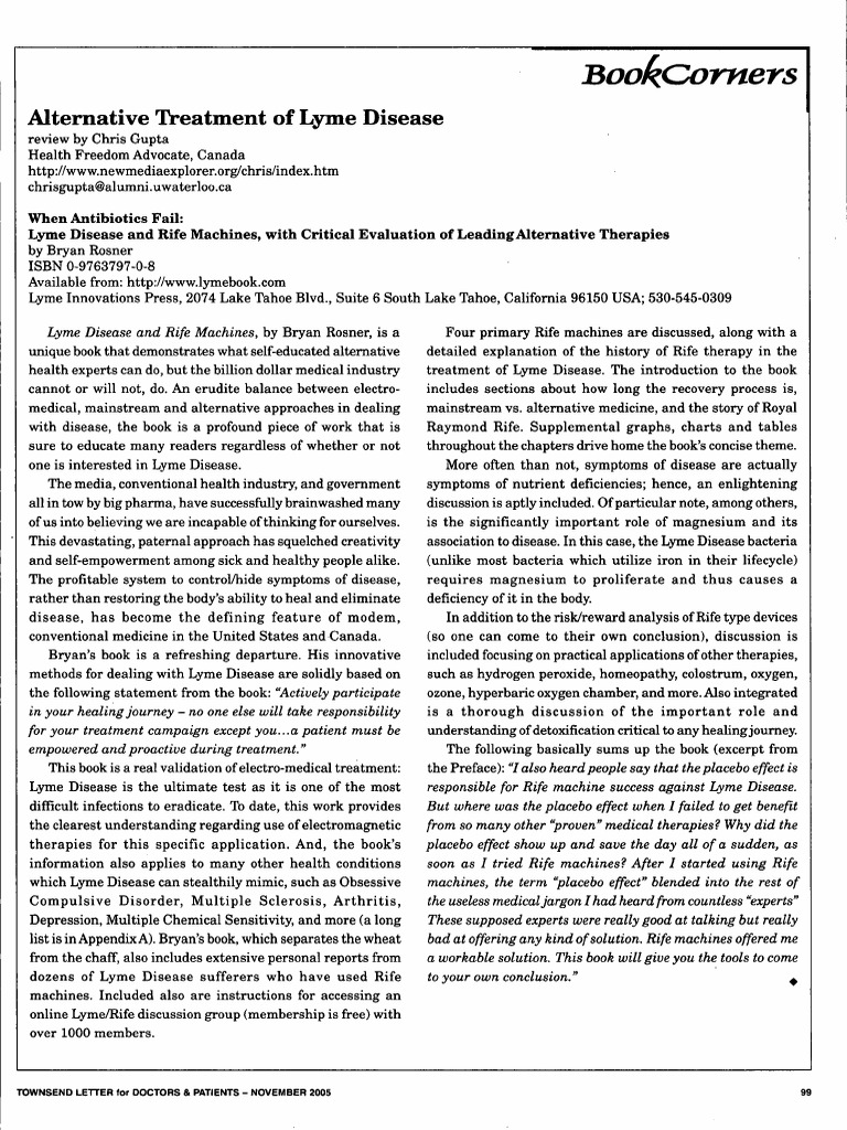 Alternative Treatment of Lyme Disease, Rife Machine | PDF | Lyme ...