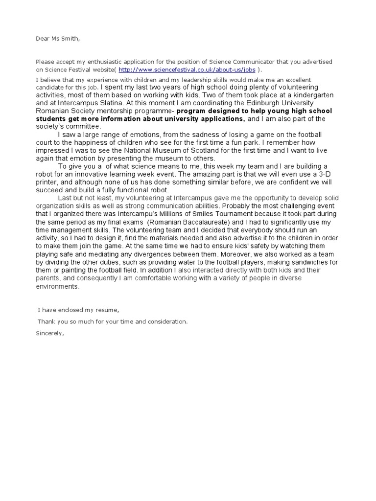 Dear Ms Smith | Volunteering | Psychology & Cognitive Science