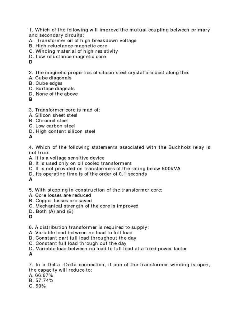Model Questions On Transformers | PDF | Transformer | Electronics
