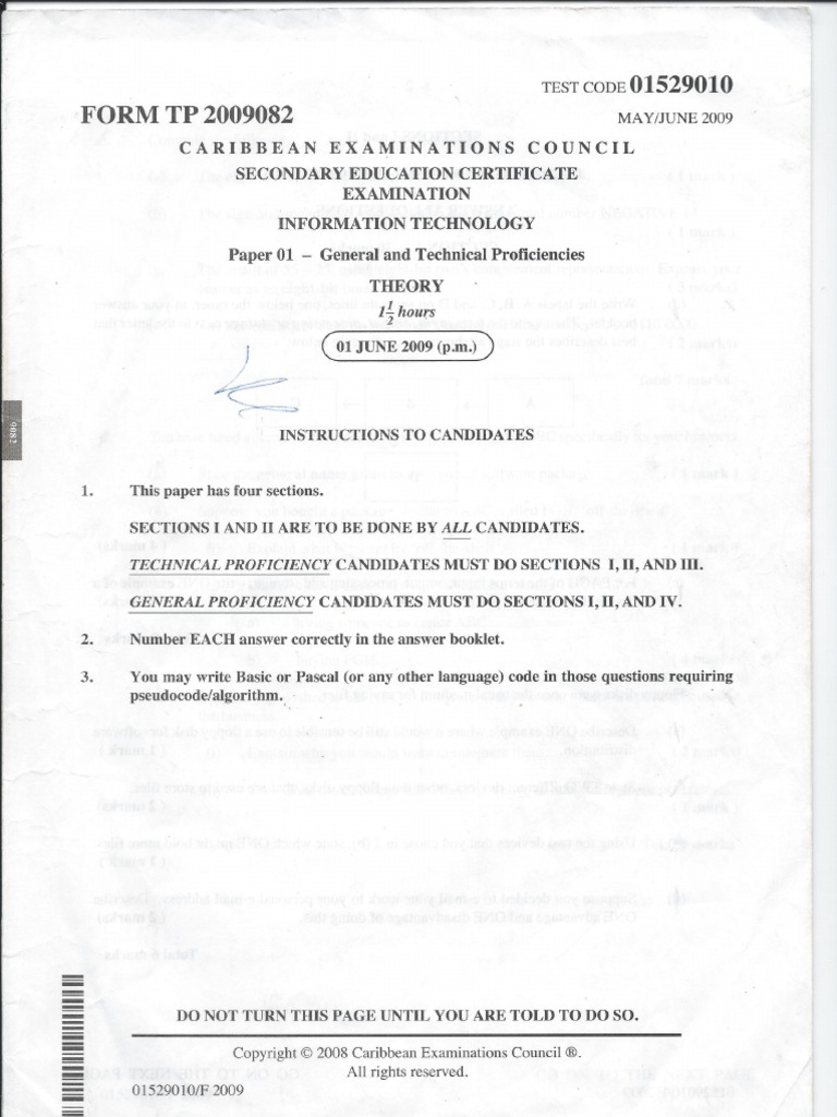 IT Past Paper - June 2009 | PDF