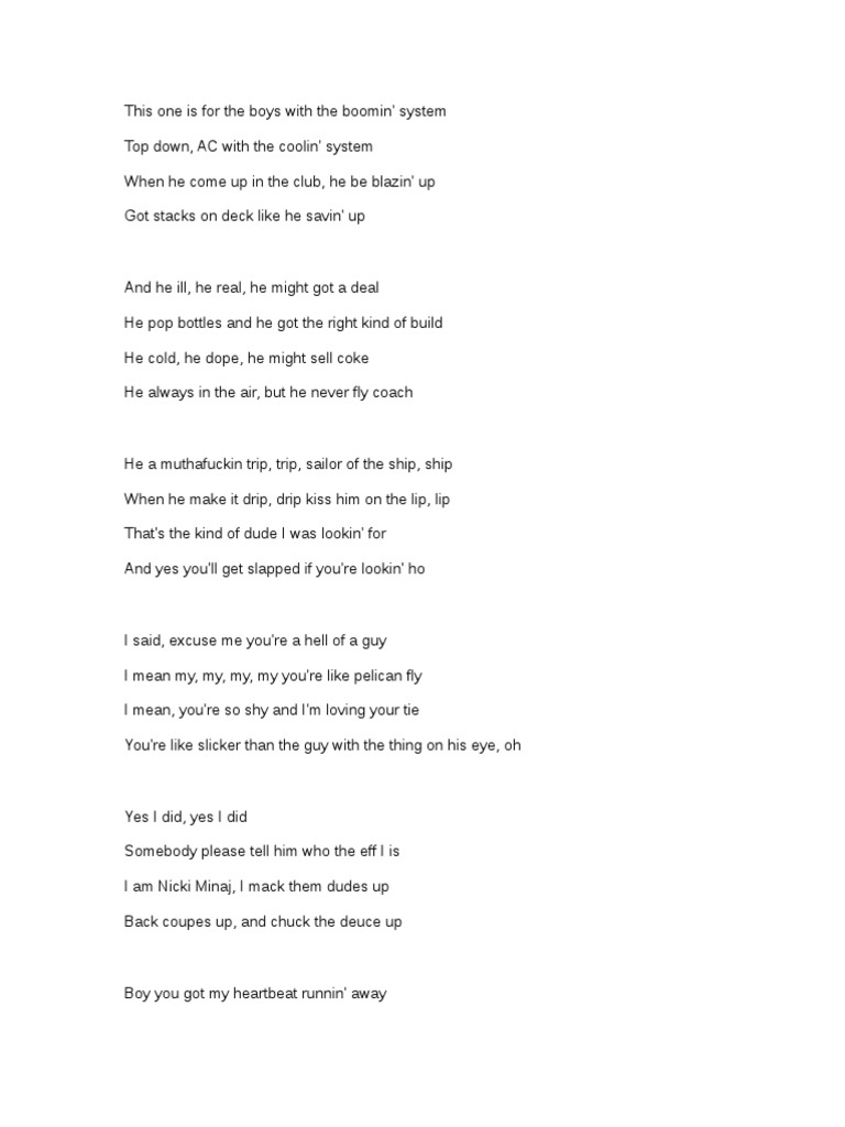 Nicki Minaj Super Bass PDF Hip Hop Songs