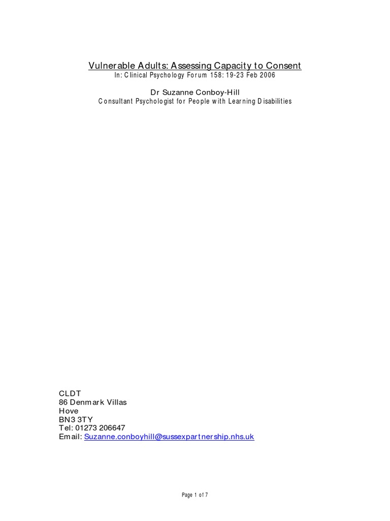 Vulnerable Adults: Assessing Capacity To Consent | PDF | Clinical ...