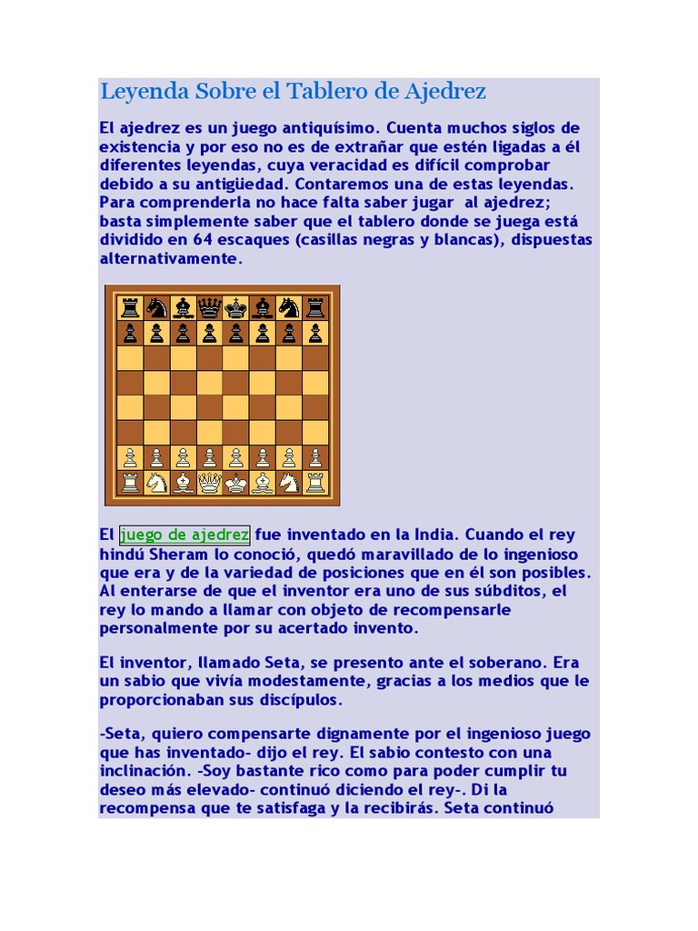 Leyenda Sobre El Tablero de Ajedrez | PDF | Ajedrez | Ocio