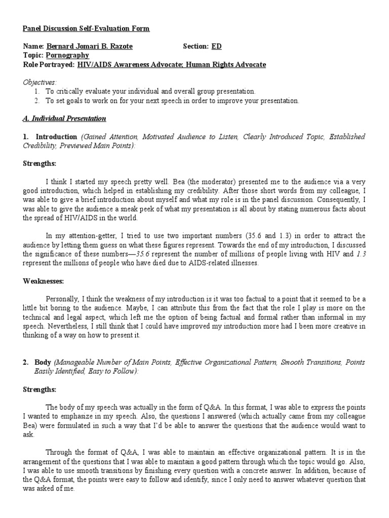 Panel Discussion Evaluation Form | PDF | Semiotics | Communication