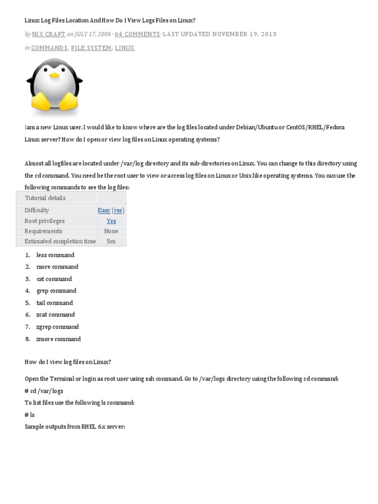 Linux Log Files Location and How Do I View Logs Files On Linux | PDF ...