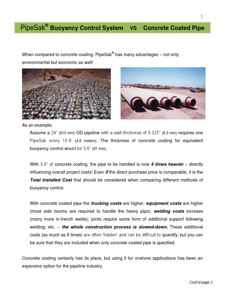 PipeSak® vs. Concrete Coating Benefits | PDF | Pipeline Transport ...