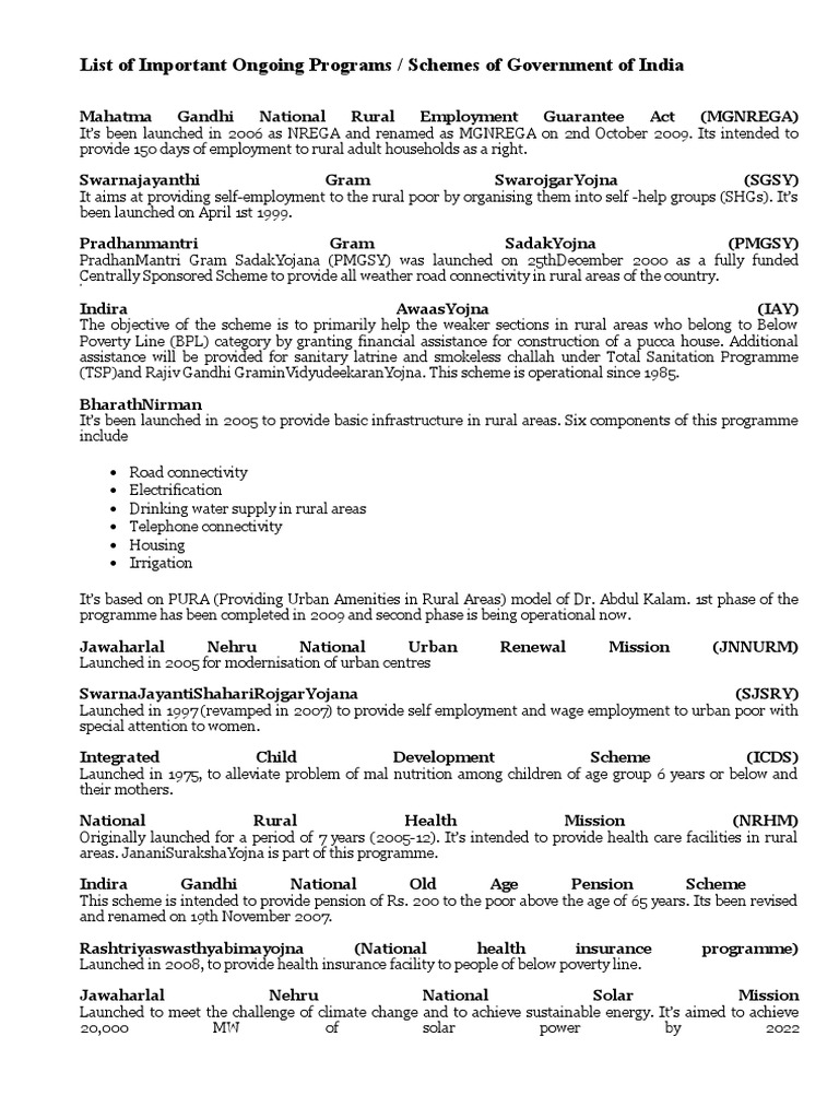 Key Ongoing Government Programs | PDF | Social Programs | Rural Development