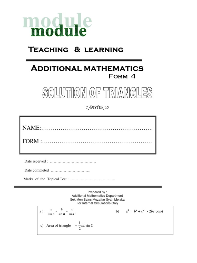 Add Math Solution of Triangle | PDF | Triangle | Trigonometric Functions