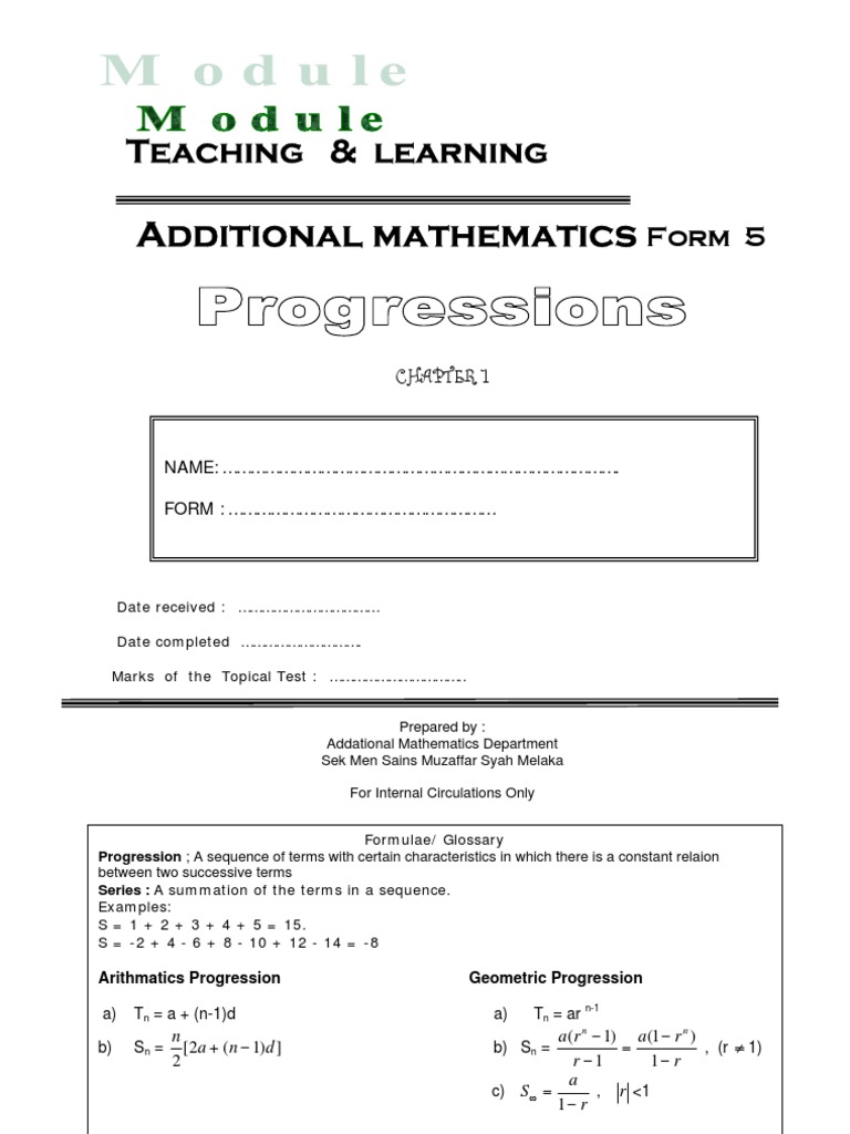 Add Math Progressions | PDF | Summation | Triangle