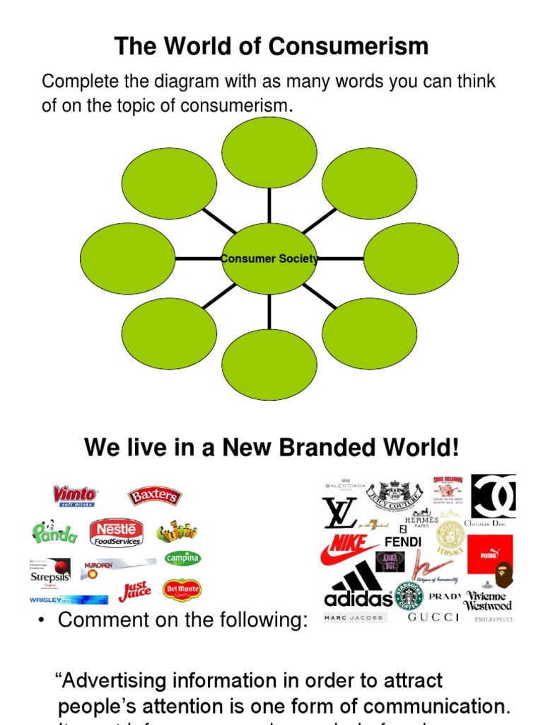The World of Consumerism: Complete The Diagram With As Many Words You ...