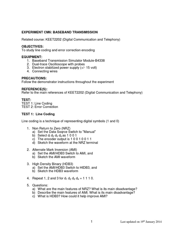 05 Lab Cm6 Baseband Transmission | PDF | Forward Error Correction | Data Transmission