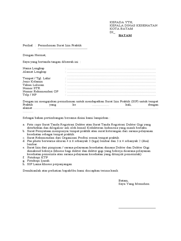 Form Surat Permohonan Sip Dokter | PDF