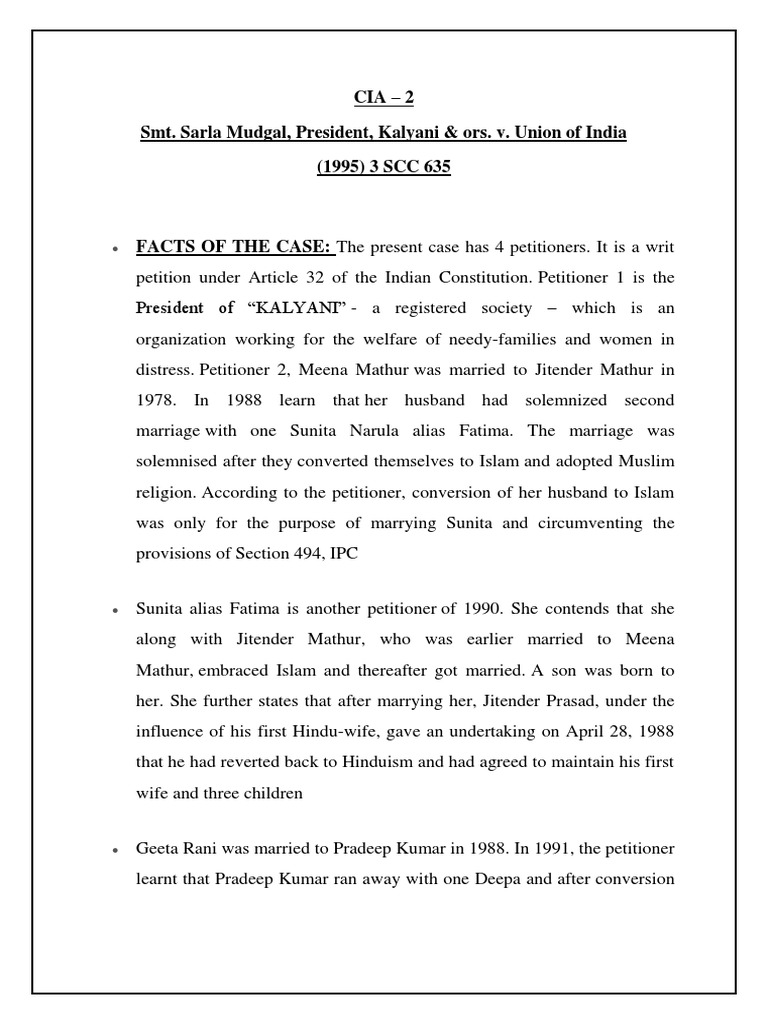 Sarla Mudgal v. Union of India | PDF | Marriage | Social Institutions